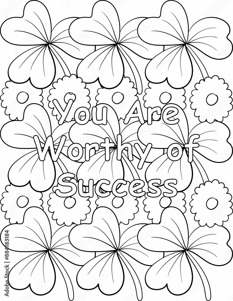 Printable floral coloring page for kids and adults with motivational ...