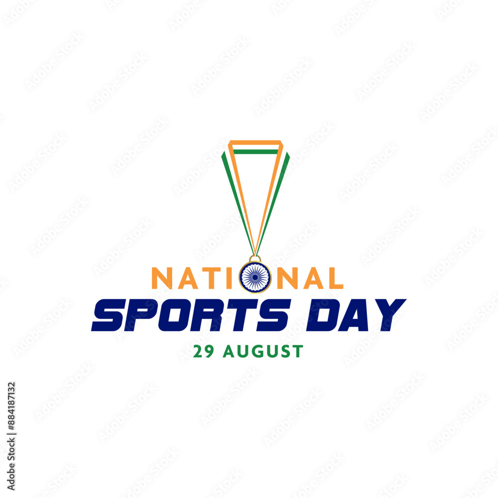 National Sports Day India logo name Indian flag made medel ...