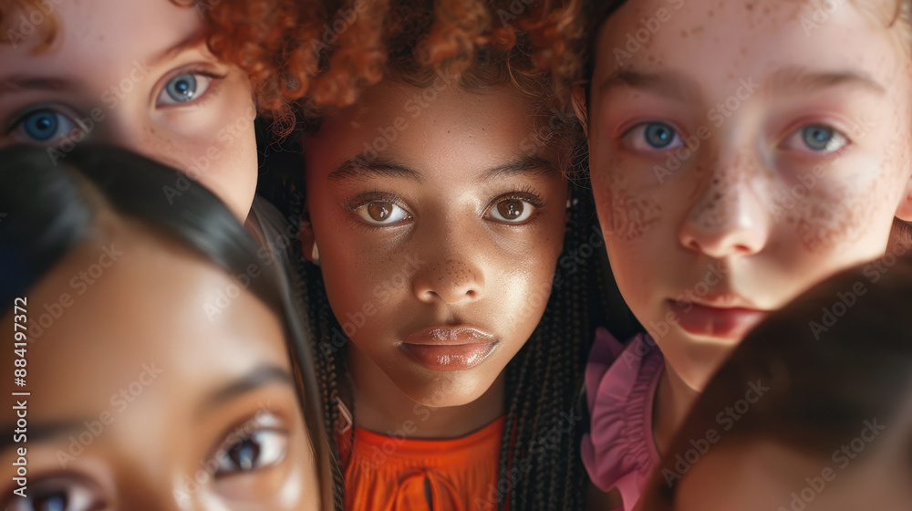 Diverse young women, teenagers with unique facial expressions posing ...