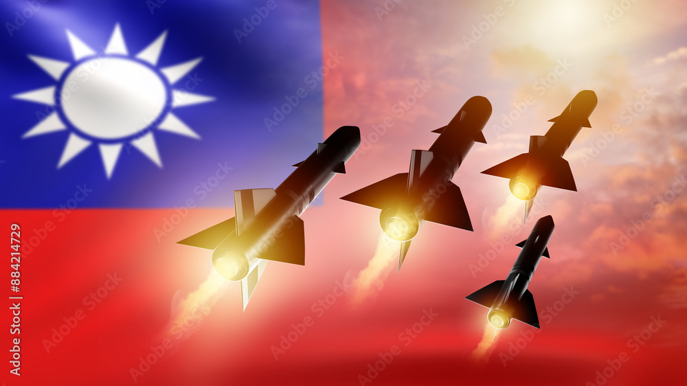 Ballistic missiles with Taiwan flag. Air defense missiles. Warheads ...