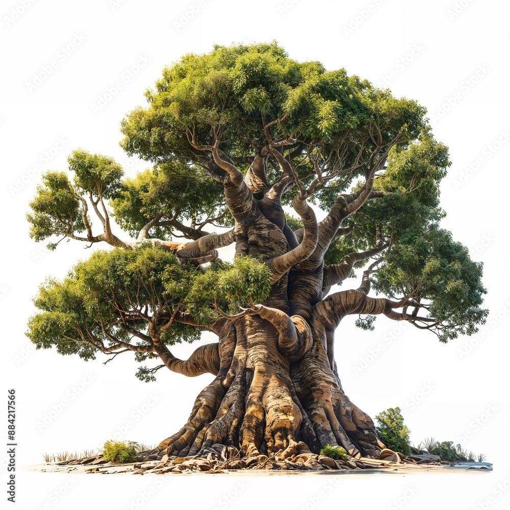 High-resolution artwork of a baobab tree, emphasizing its thick trunk ...