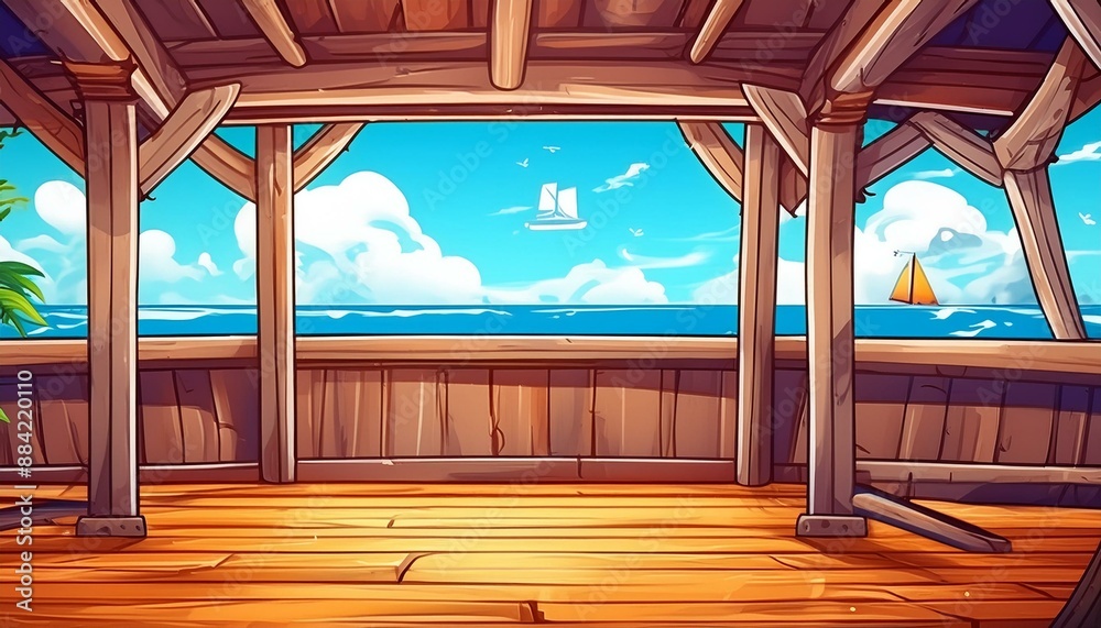 Background environment of 2D abstract tropical pirate ship deck for ...