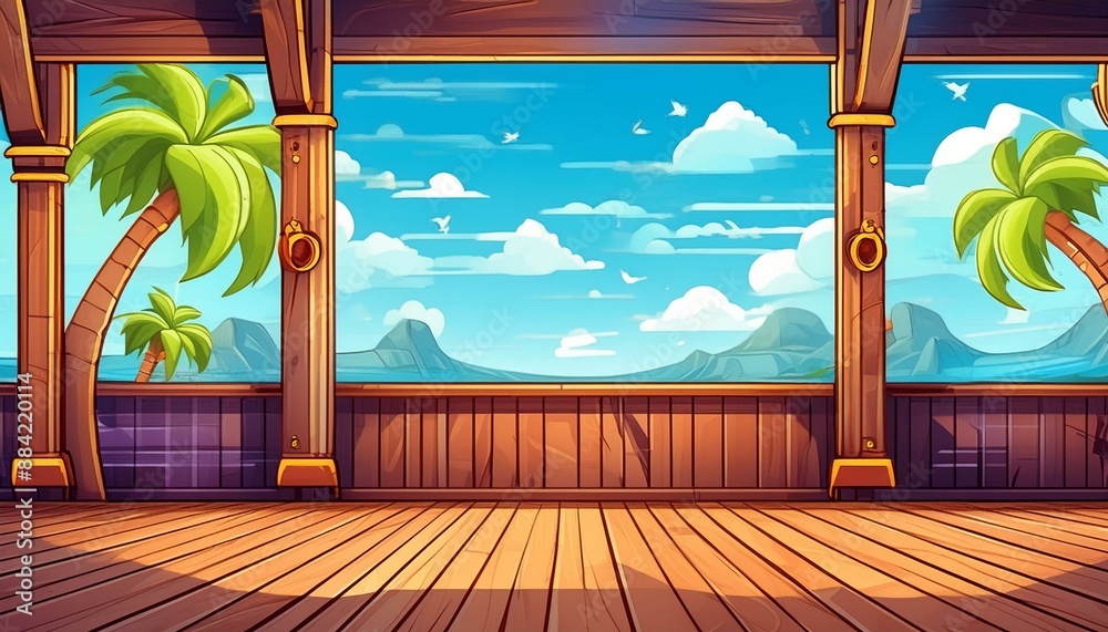 Background environment of 2D abstract tropical pirate ship deck for ...