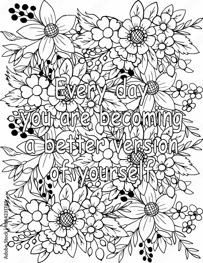 Printable floral coloring page for kids and adults with motivational ...