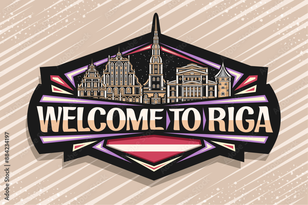 Vector logo for Riga, black decorative label with outline illustration ...