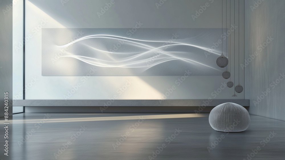 Visual representation of sound waves in a modern room, symbolizing ...