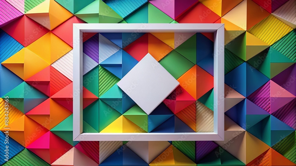 Vibrant geometric shapes in bold colors form a modern abstract ...