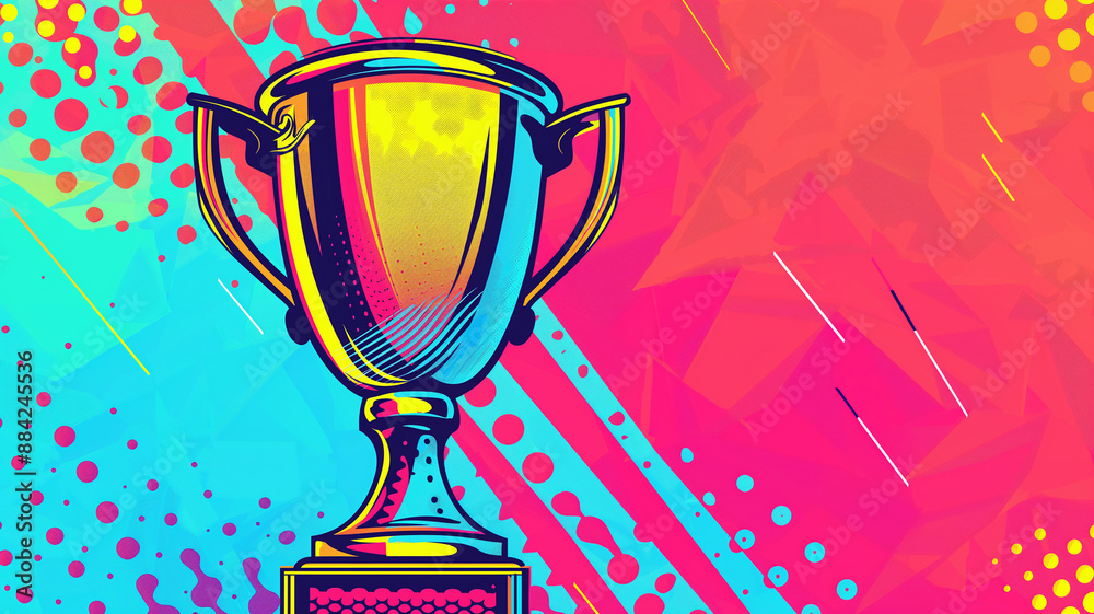 Pop art concept trophy cup award. Colorful background in pop art retro ...
