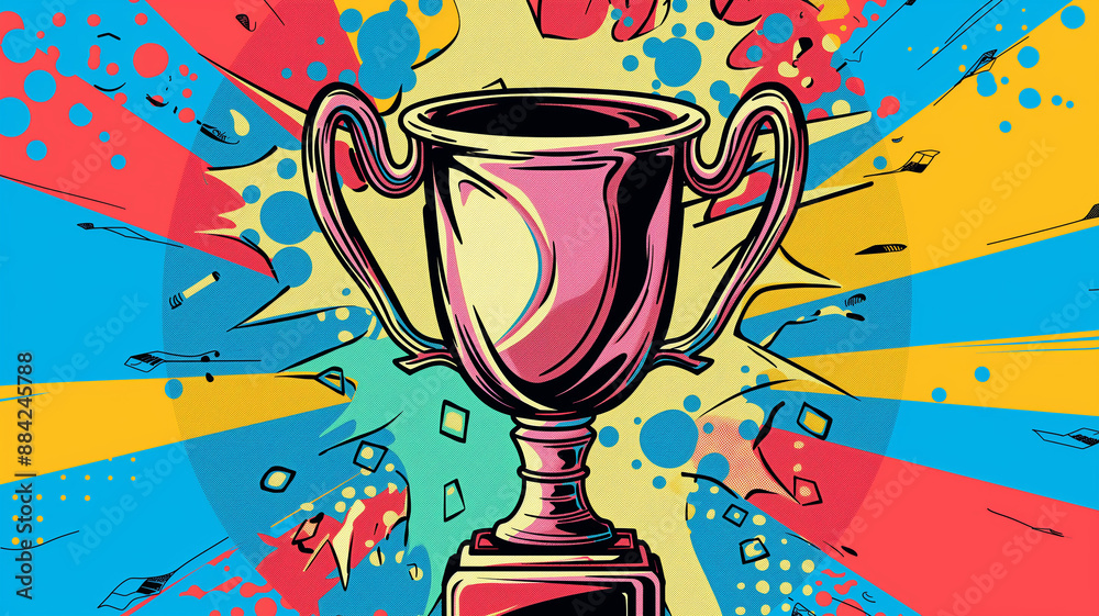 Pop art concept trophy cup award. Colorful background in pop art retro ...