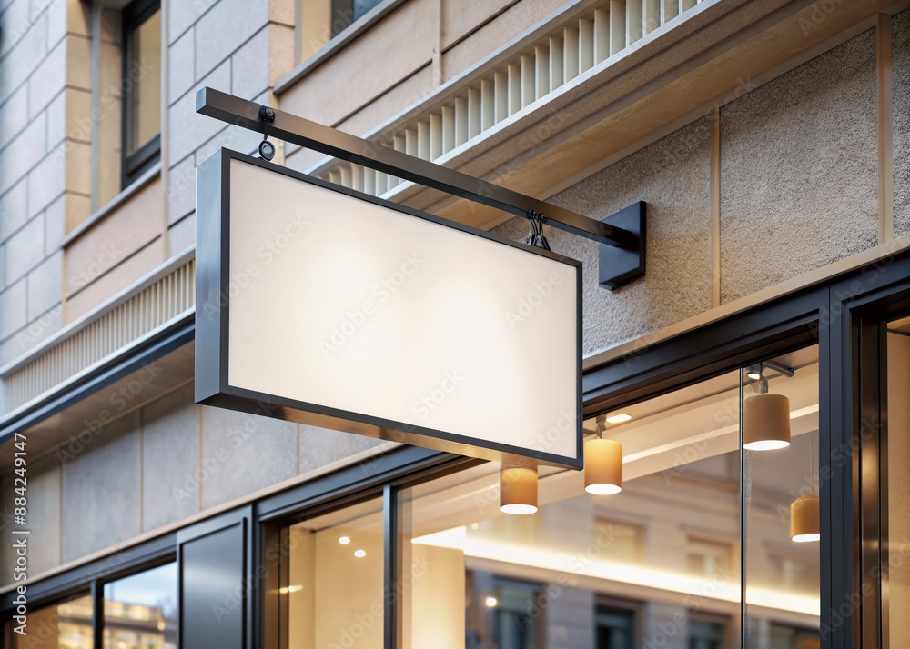 Empty retail storefront signage mockup with clear rectangular space for ...