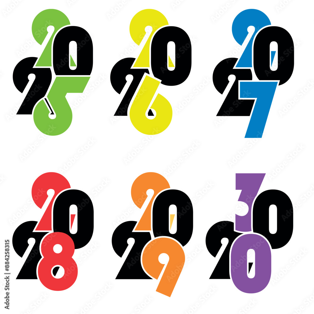 Set of creative numbers from 2024 to 2030. Creative 2025, 2026, 2027, 2028, 2029, 2030 badges ...