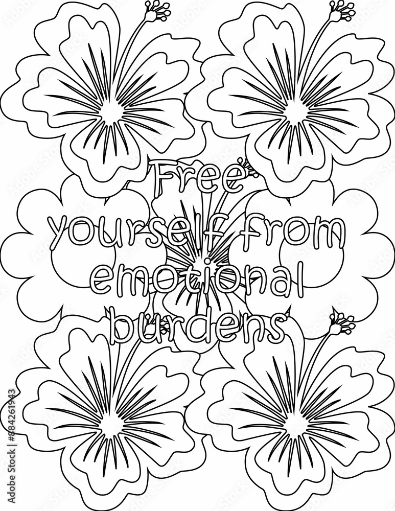 Printable floral coloring page for kids and adults with motivational ...