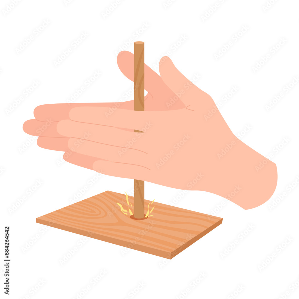 Old traditional method of caveman for lighting fire using friction of ...