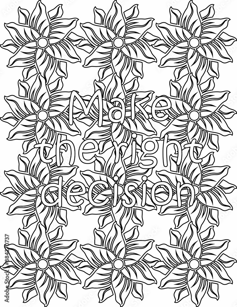 Printable floral coloring page for kids and adults with motivational ...