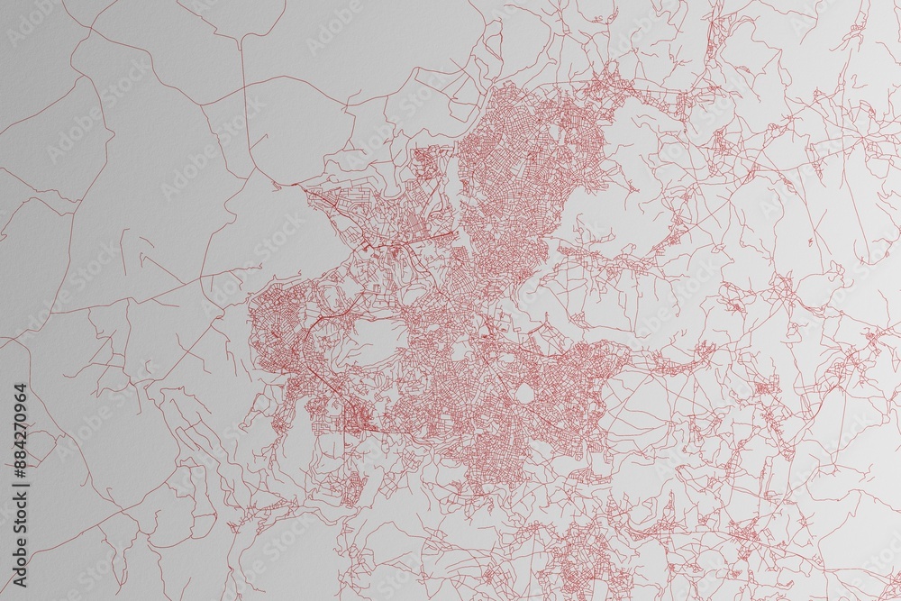 Map of the streets of Maseru (Lesotho) made with red lines on white ...