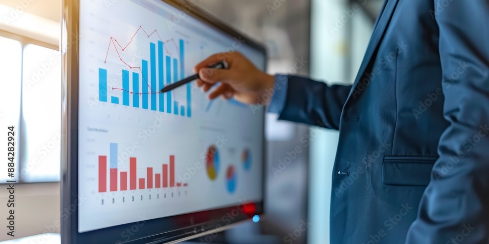 A CEO presenting a new business plan, using charts and graphs to ...