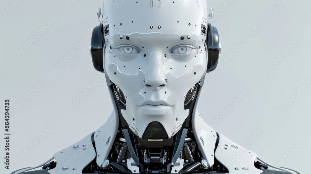 AI robot face with human-like features, blending advanced technology ...