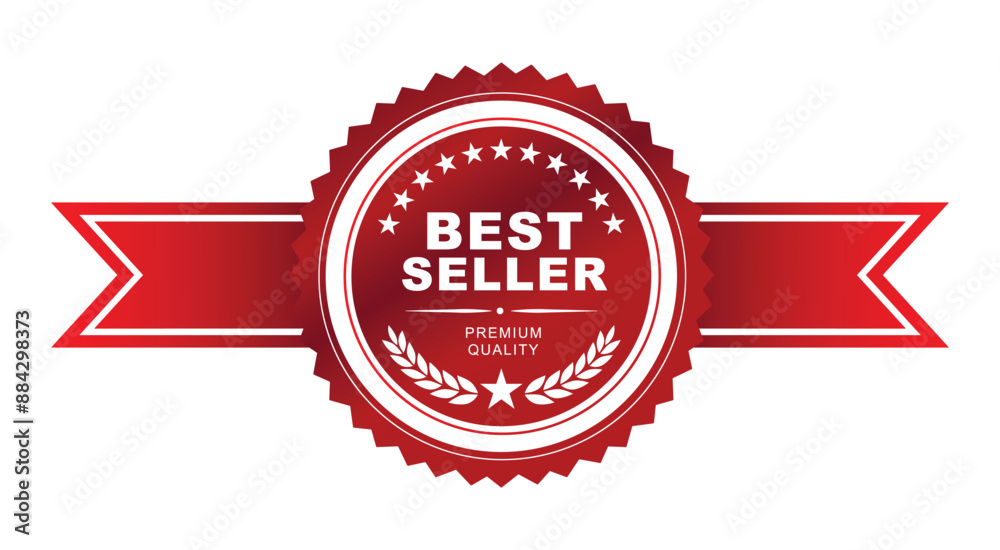 Best seller sticker label, red badge and Horizontal ribbon with Stars ...