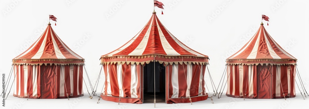 Circus tent, front view and side view, white background, hyper ...