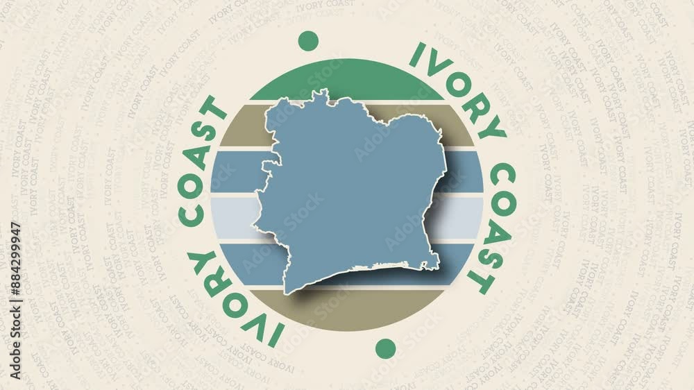 Ivory Coast logo intro. Badge with the circular name and map of country ...