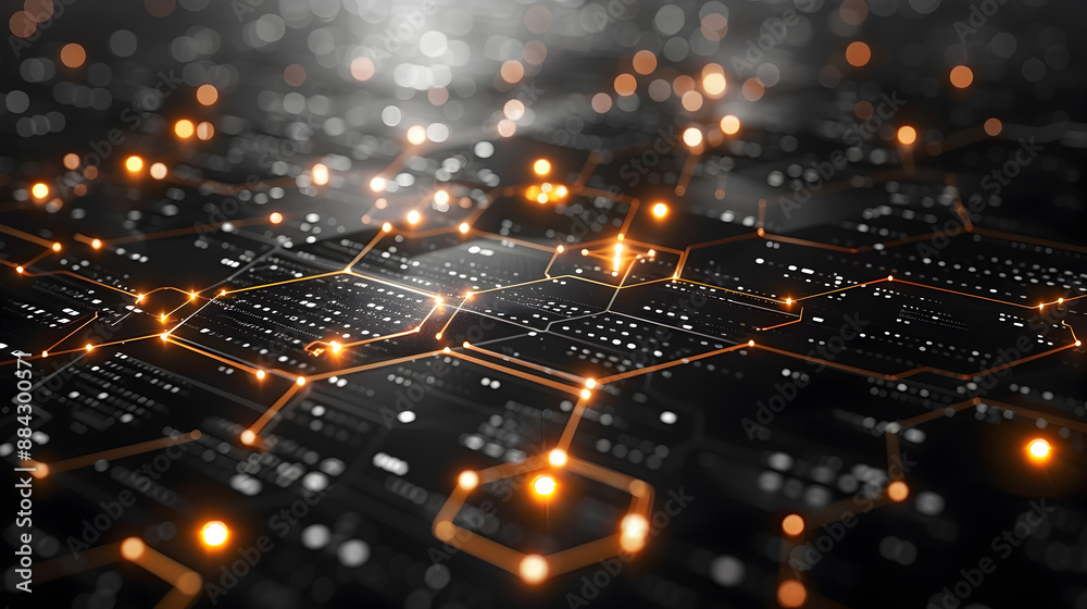 Sleek and minimalist hexagonal framework in monochrome tones punctuated ...