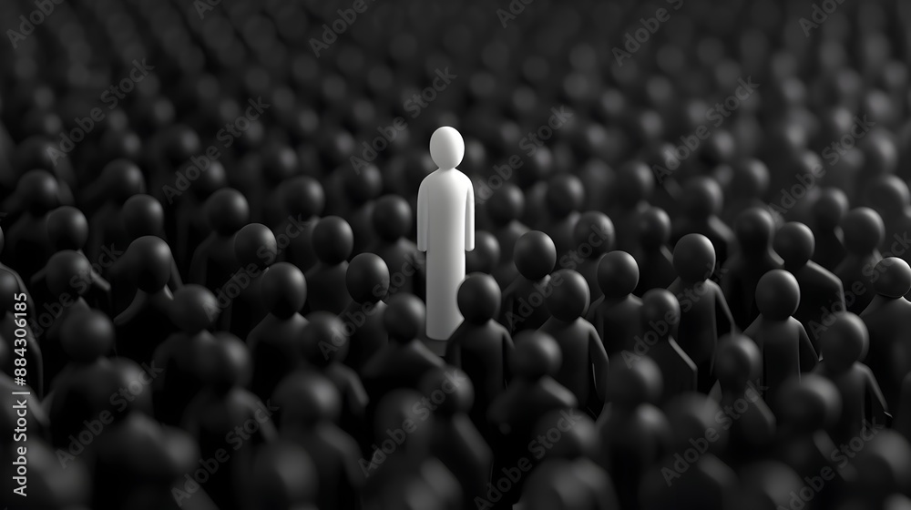 3D Depicting a Singular White Figure Rising Above a Sea of Black ...
