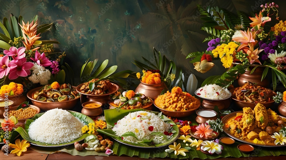 Sumptuous Onam Feast Spread with Traditional Kerala Vegetarian Dishes ...