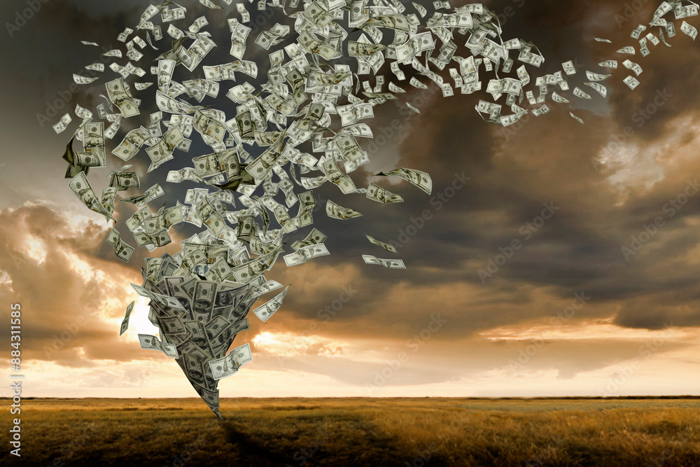 Money wallpaper background with US dollar bills tornado, whirlwind of ...