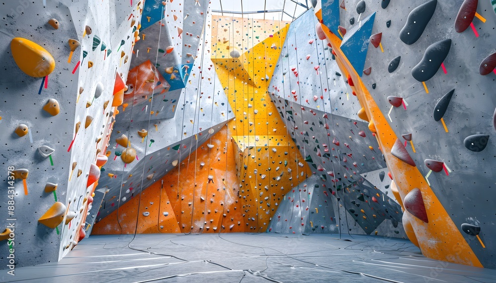 Colorful rock climbing walls in an indoor gym, interior design of ...