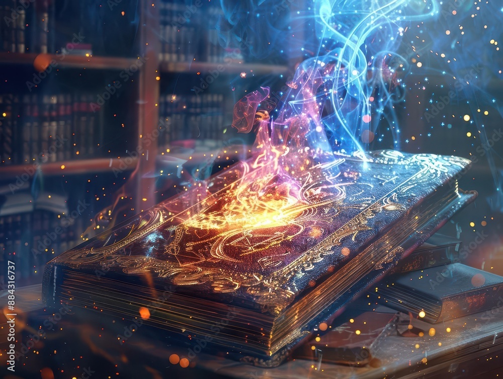 ancient spellbook radiating arcane energy levitating tome swirling ...