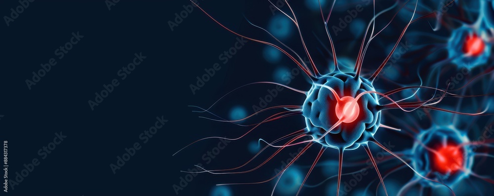 Illustrated neurons transmitting positive signals, transmission, brain ...