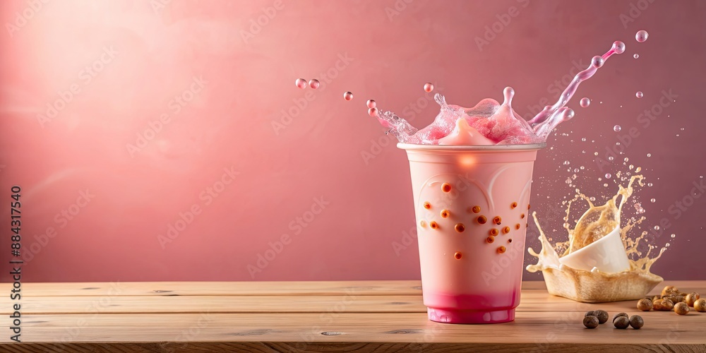 Refreshing pink bubble tea with a splash of sweetness, bubble tea, pink ...