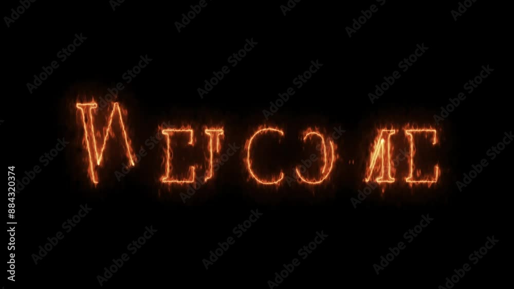 Glowing fire neon sign welcome on black background. Welcome neon light ...
