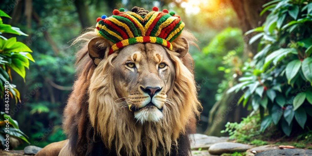 Foto de Strong and majestic lion with dreadlocks and reggae-inspired ...