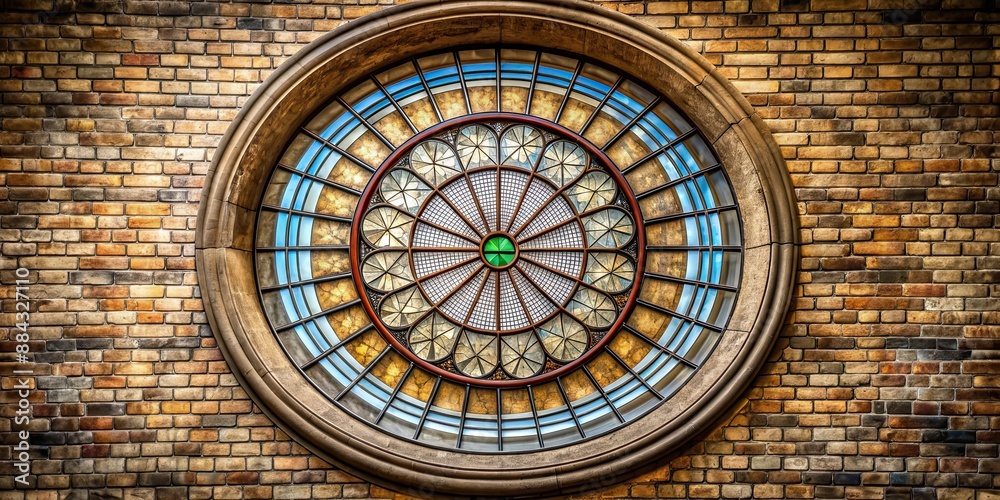 Ancient round shaped glass window from a historic building, ancient ...