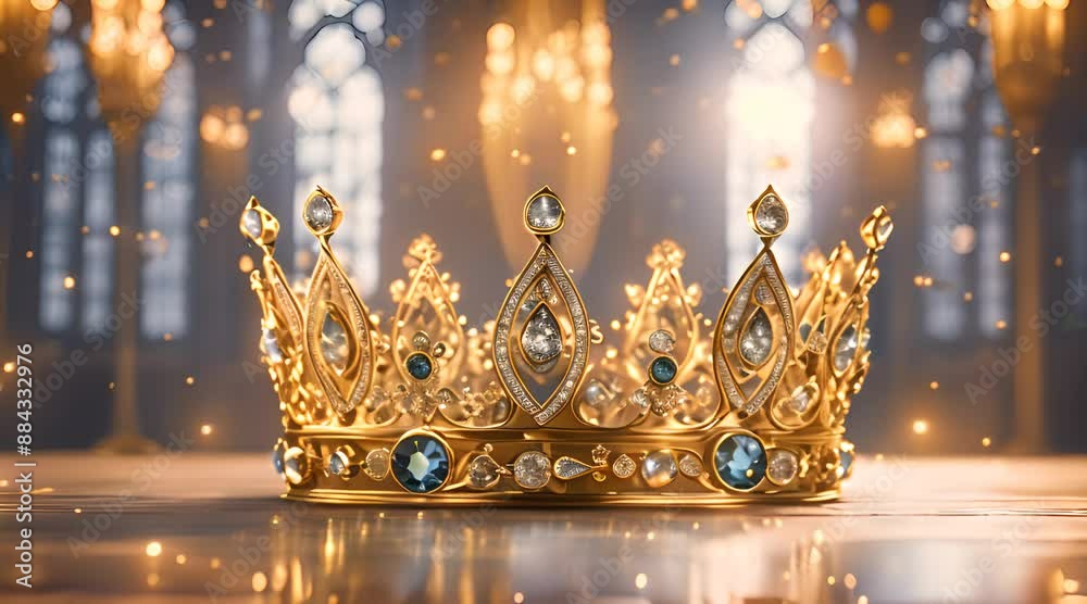 A gold royal king queen coronation crown with jewels and diamonds ...