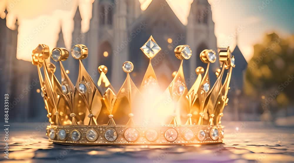 A gold royal king queen coronation crown with jewels and diamonds ...
