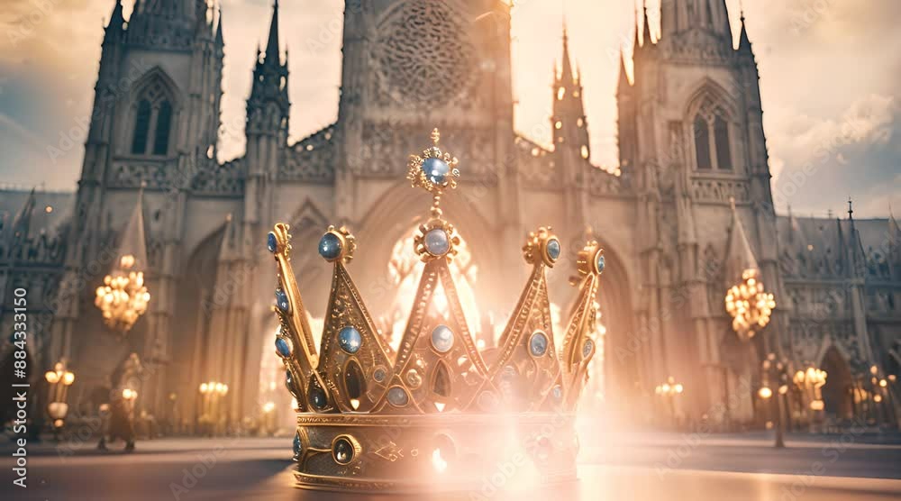 A gold royal king queen coronation crown with jewels and diamonds ...