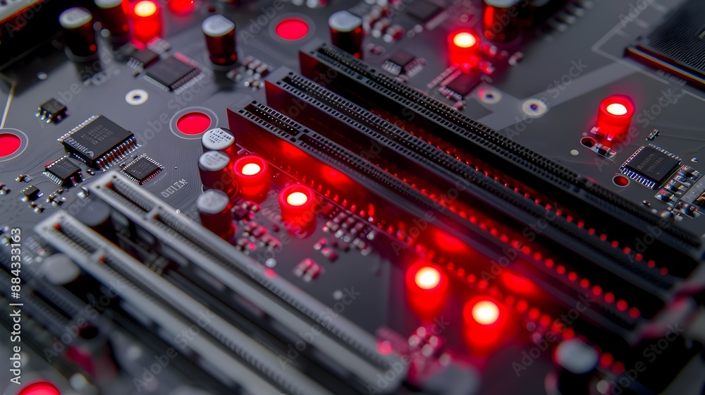 Captivating close up examination of a motherboard showcasing the ...