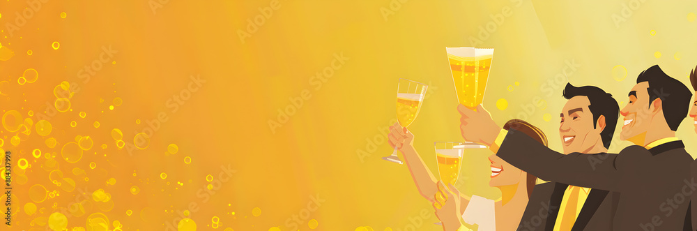Cartoon office virtual happy hour toast banner. Cartoon characters ...