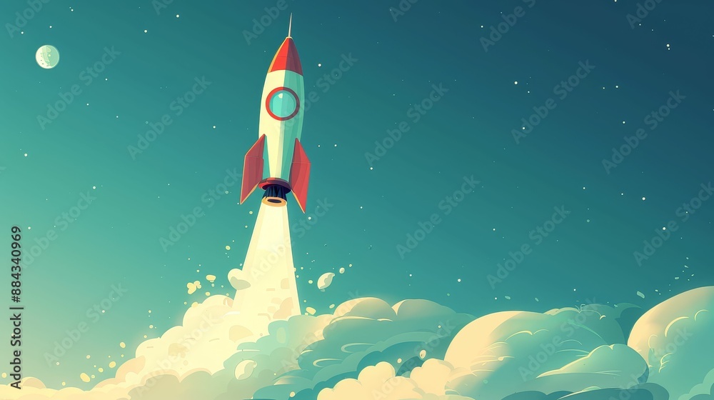 Rocket Innovations flat design, side view, new technology theme, water ...