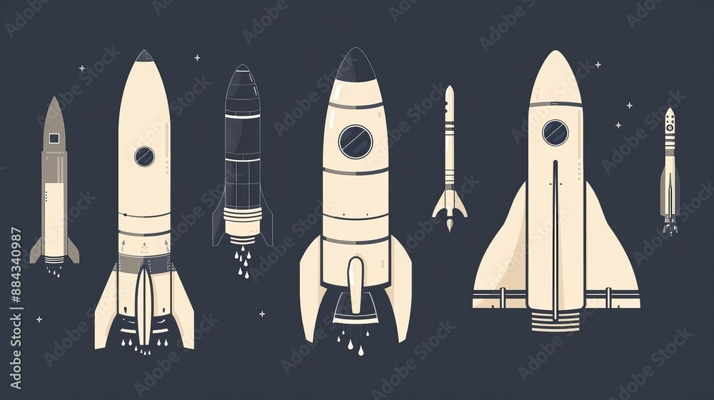 Rocket Guidance System flat design, side view, navigation theme ...