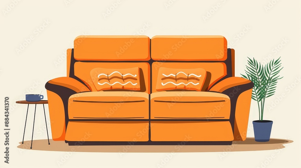 Recliner Sofa flat design, front view, comfort theme, cartoon drawing ...