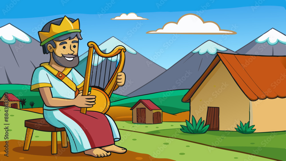 david from the bible sitting-playing-the-harp-very Stock Vector | Adobe ...