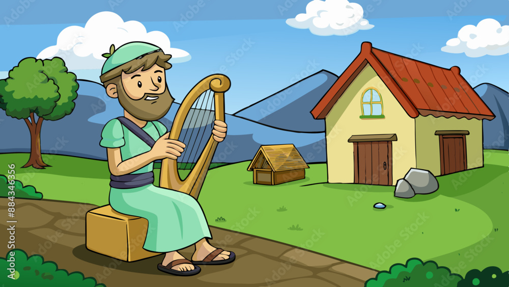 david from the bible sitting-playing-the-harp-very Stock Vector | Adobe ...