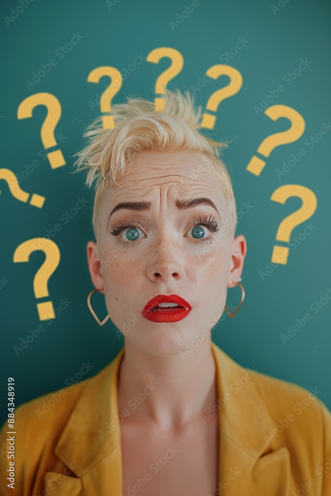 Confused Young Woman With Question Marks, Confused Face Expression ...