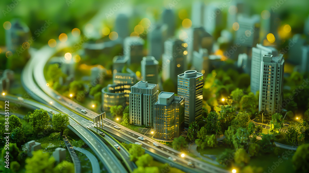 Mini city model, green building, The buildings and roads on green ...