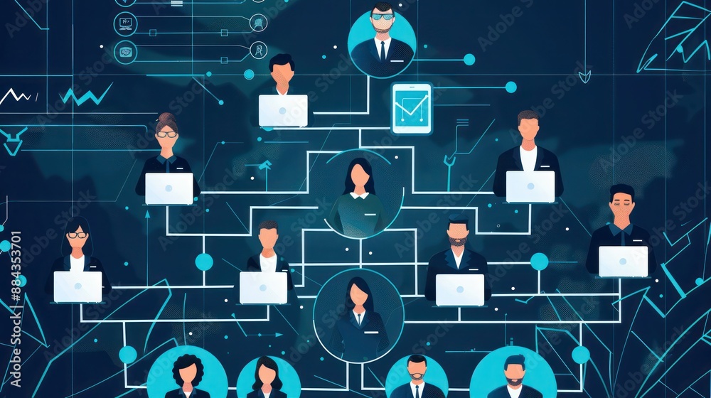 Organization chart with hierarchy structure of teams and employees in ...