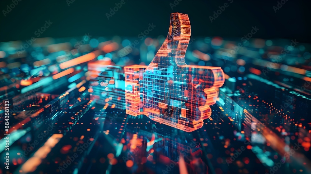 3D Render of Thumbs Down Icon Depicted in a Retrofuturistic Digital ... 3D Render of Thumbs Down Icon Depicted in a Retrofuturistic Digital ...