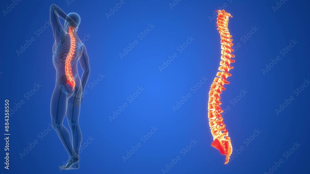 Spinal Cord Vertebral Column of Human Skeleton System Anatomy Animation ...